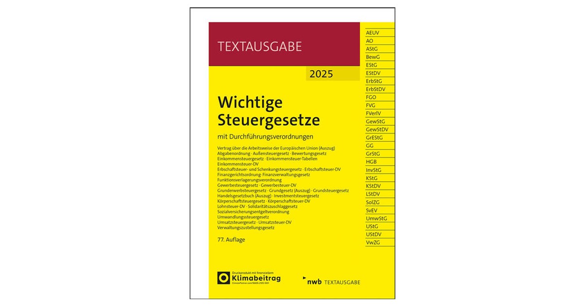 Wichtige Steuergesetze 2025 | 77. Auflage | 2025 | beck-shop.de